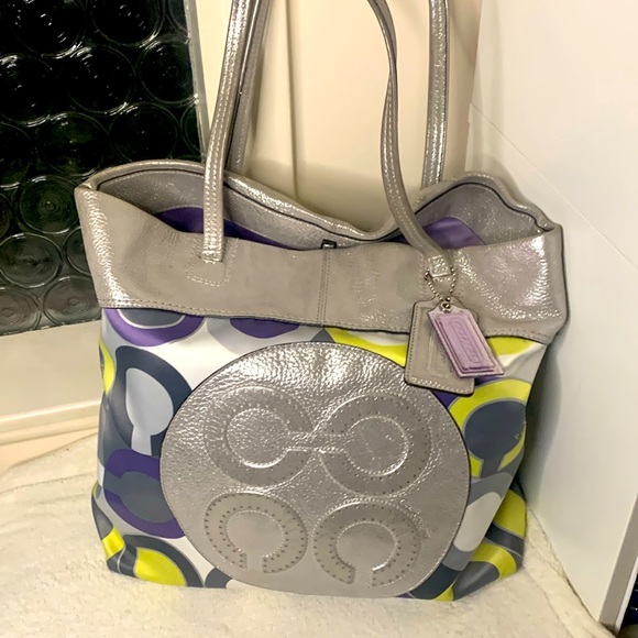 Coach | Bags | Coach Silver With Colorful Design Handbag With Purple ...